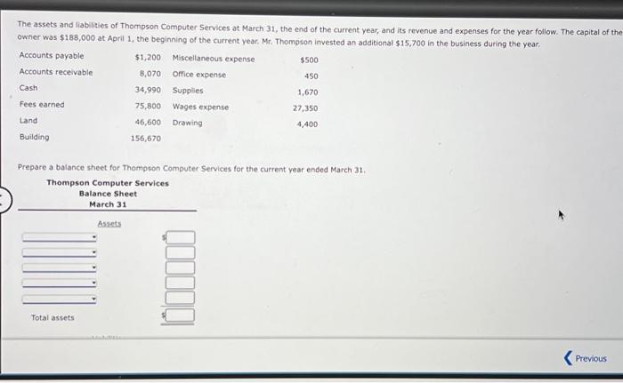 Solved The assets and liabilities of Thompson Computer | Chegg.com