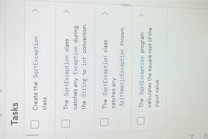 Solved Tasks Create the SqrtException class. The | Chegg.com
