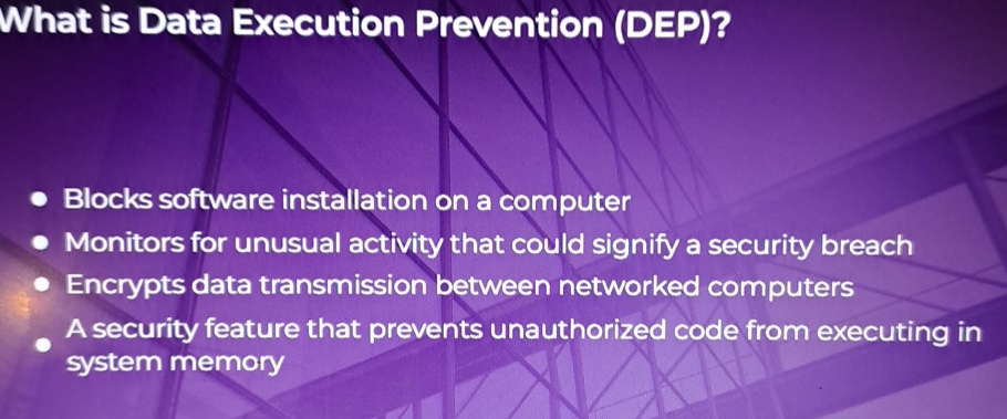 Solved What Is Data Execution Prevention Dep Blocks