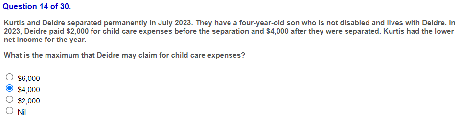 Solved Question 14 of 30.Kurtis and Deidre separated | Chegg.com
