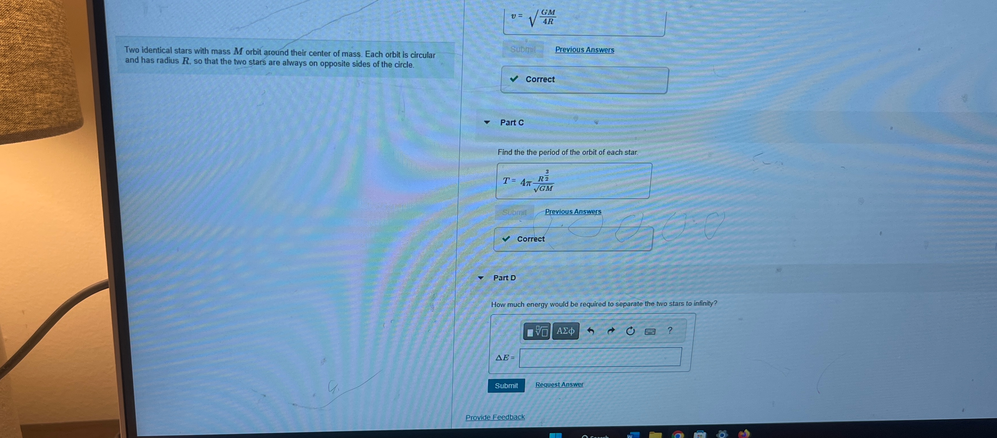 Solved Two identical stars with mass M ﻿orbit around their | Chegg.com