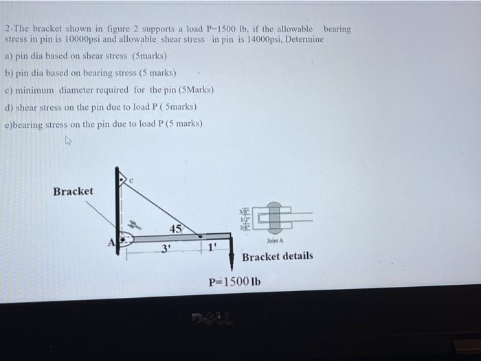 Solved 2-The bracket shown in figure 2 supports a load | Chegg.com