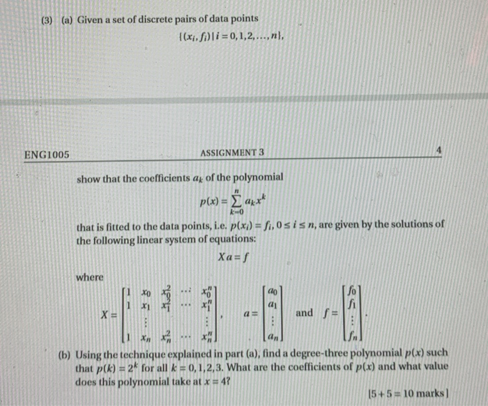 Solved (3) (a) Given a set of discrete pairs of data points | Chegg.com