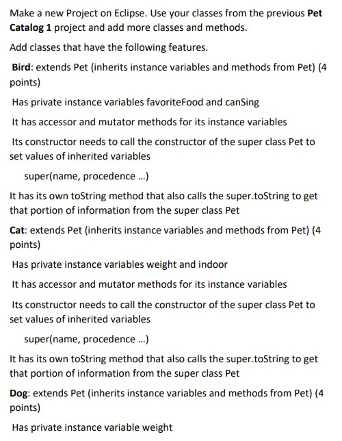 Solved Create PET CATEGORY 2 class using codes from PET | Chegg.com