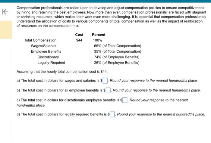 Solved Compensation professionals are called upon to develop | Chegg.com