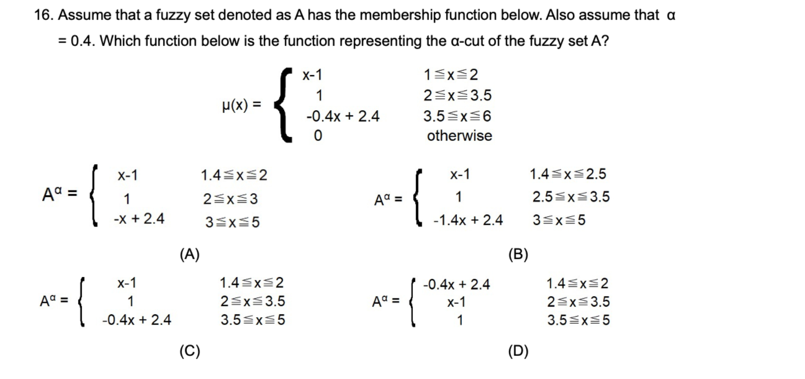 Solved Assume that a fuzzy set denoted as A has the | Chegg.com