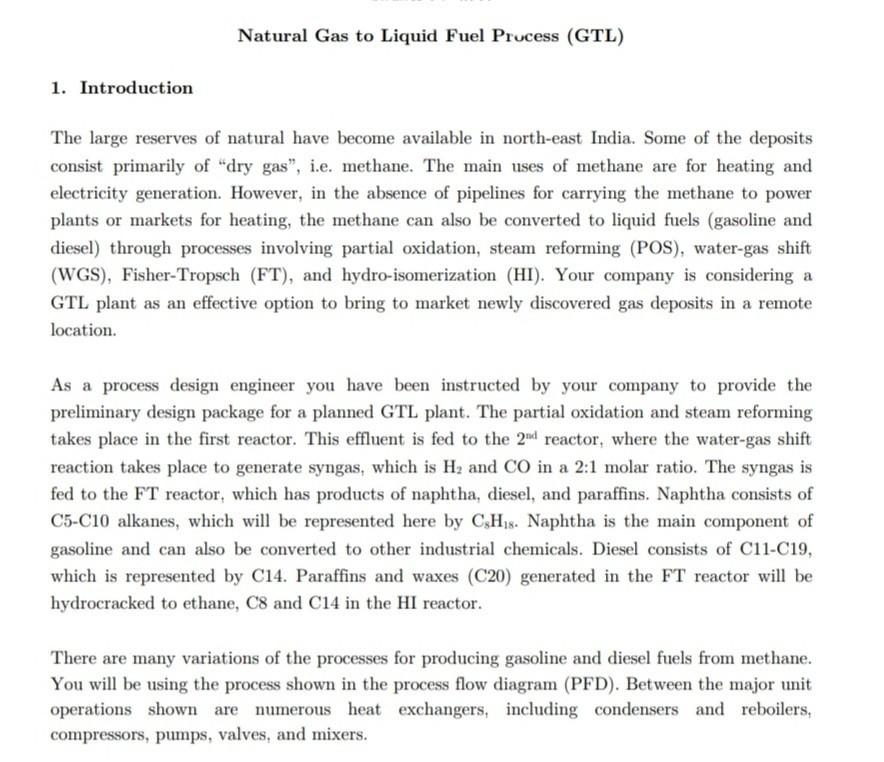 Solved Natural Gas to Liquid Fuel Process (GTL) 1. | Chegg.com