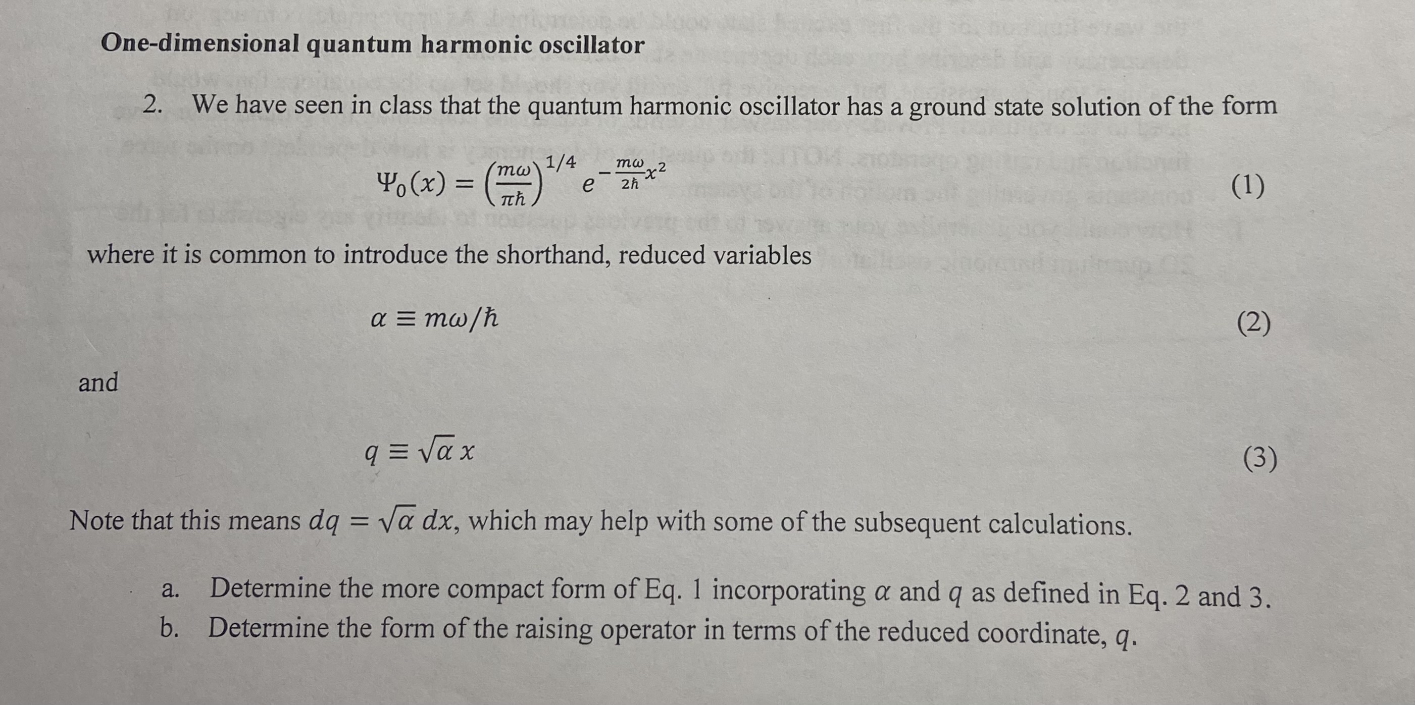 One-dimensional quantum harmonic oscillator2. ﻿We | Chegg.com
