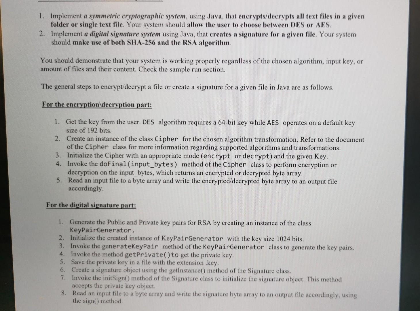 Solved 1. Implement a symmetric cryptographic system, using | Chegg.com