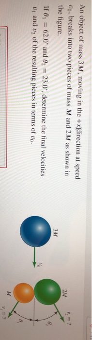 Solved 2M An object of mass 3M, moving in the + x[direction | Chegg.com