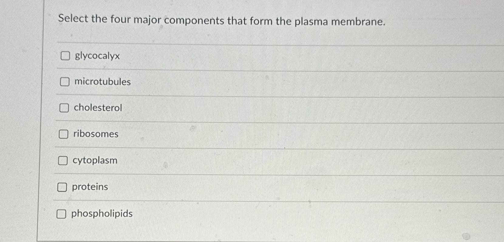 Solved Select the four major components that form the plasma | Chegg.com