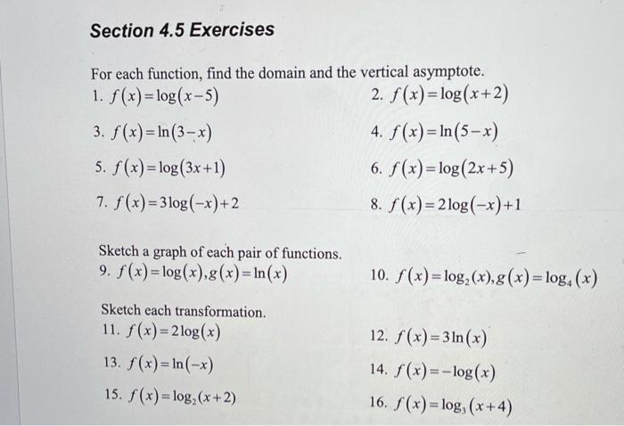 Solved Section 4.5 Exercises For each function, find the | Chegg.com