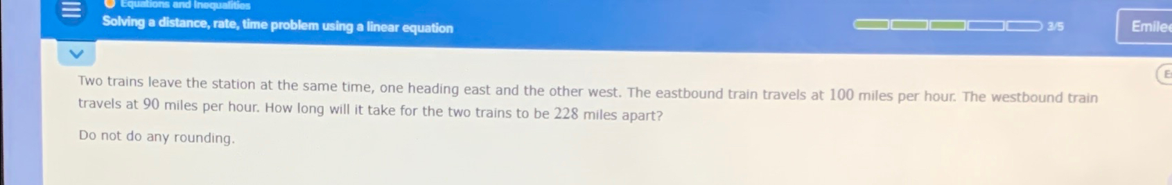 Solved Solving a distance, rate, time problem using a linear | Chegg.com