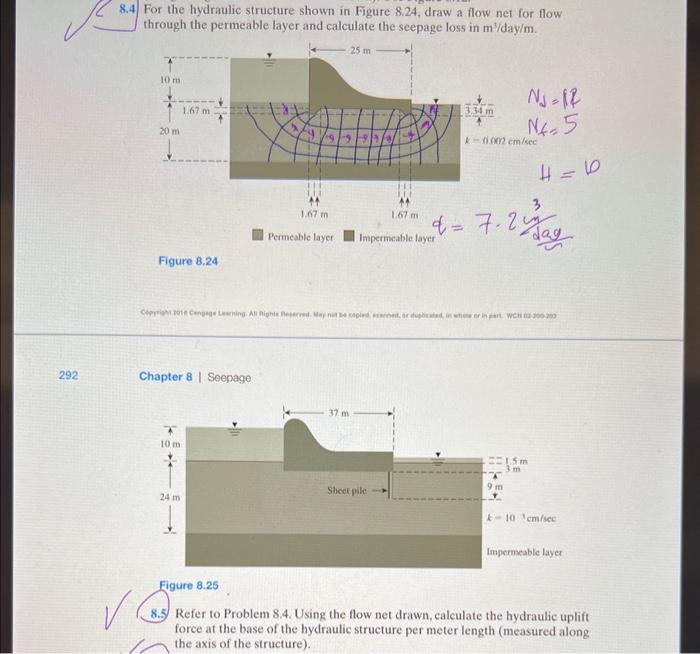 Solved 44 For the hydraulic structure shown in Figure 8.24, | Chegg.com