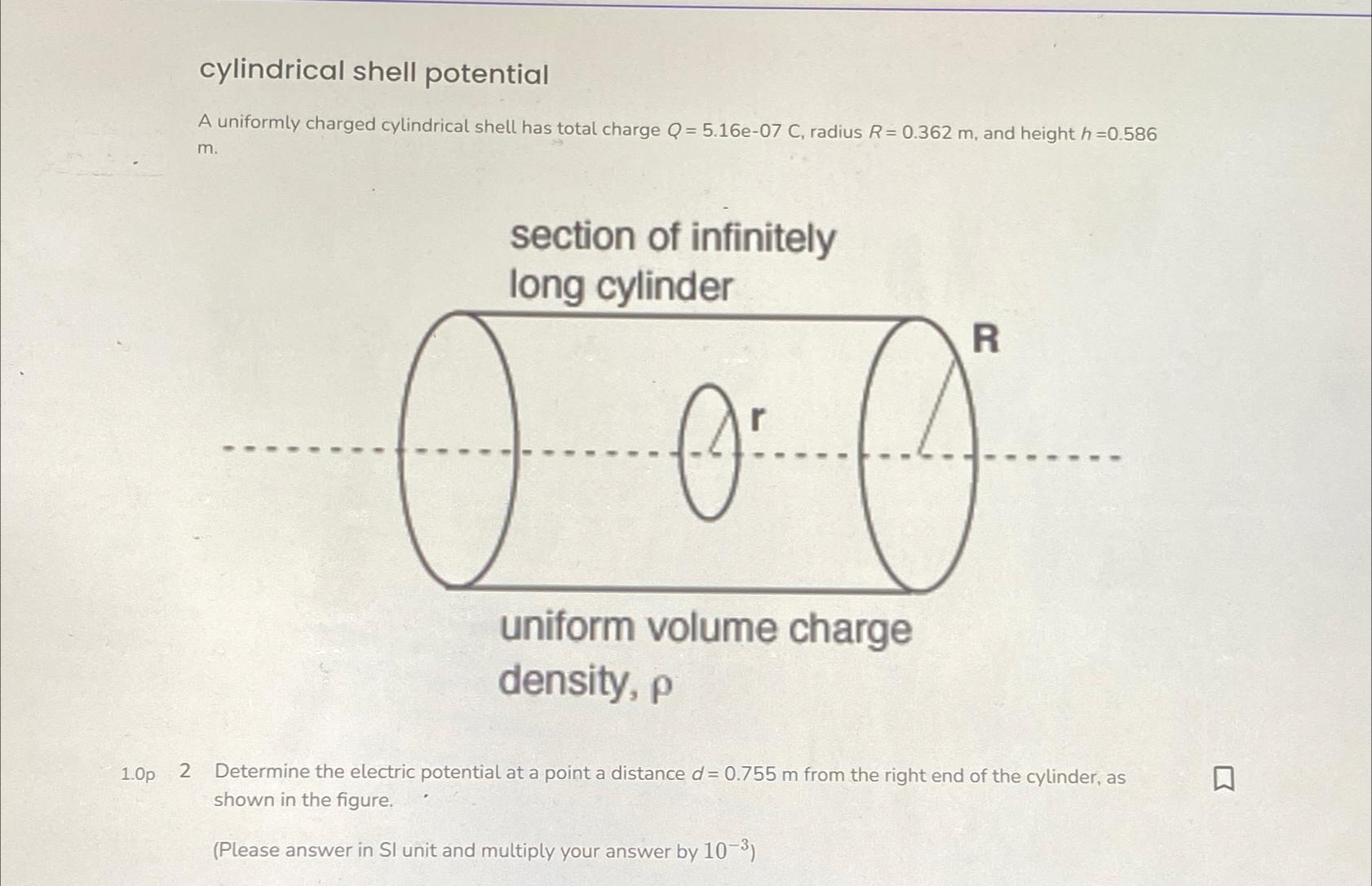 Solved cylindrical shell potentialA uniformly charged | Chegg.com