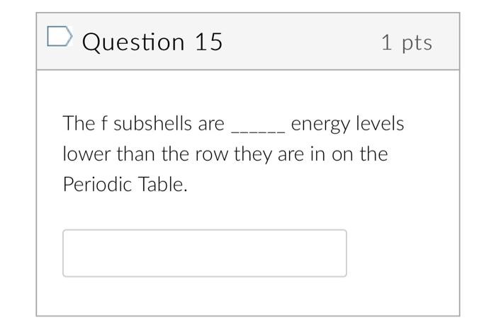 Solved The f subshells are energy levels lower than the row | Chegg.com