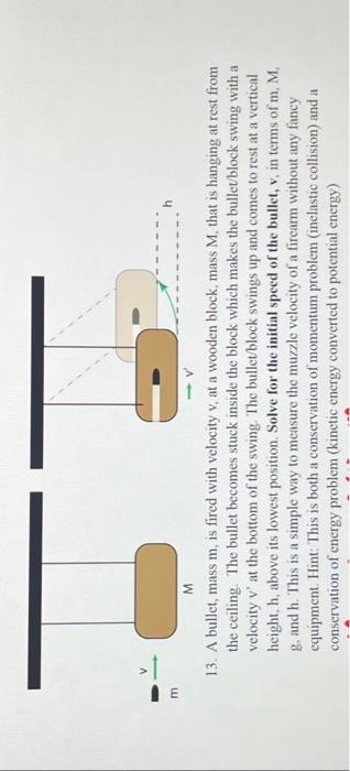 Solved 13. A bullet, mass m, is fired with velocity v, at a | Chegg.com