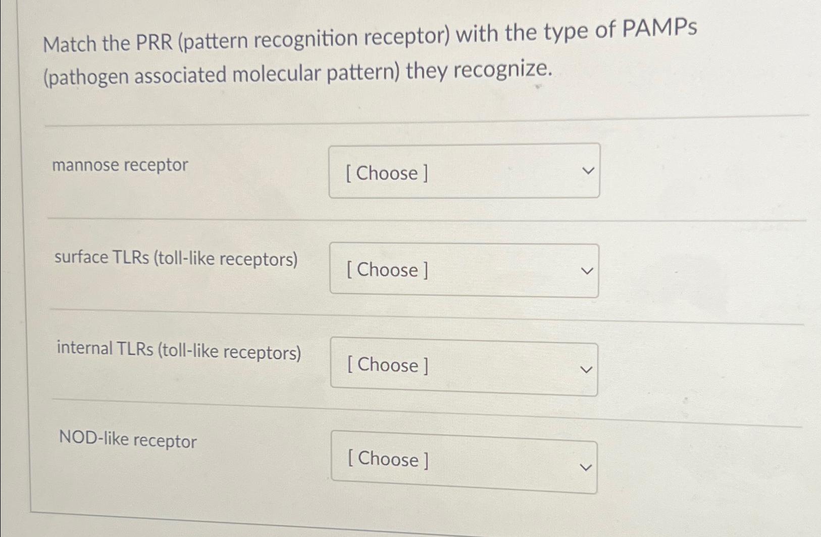 Solved Match the PRR (pattern recognition receptor) ﻿with | Chegg.com