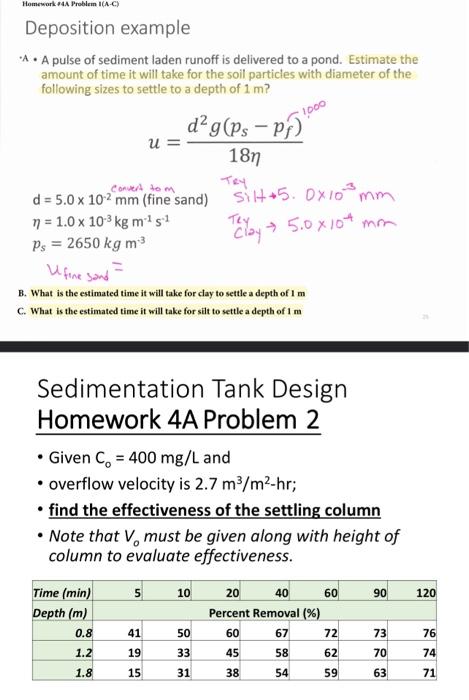 Solved - Given Co=400mg/L and - overflow velocity is 2.7 | Chegg.com