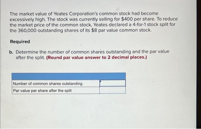 Solved The market value of Yeates Corporation's common stock | Chegg.com