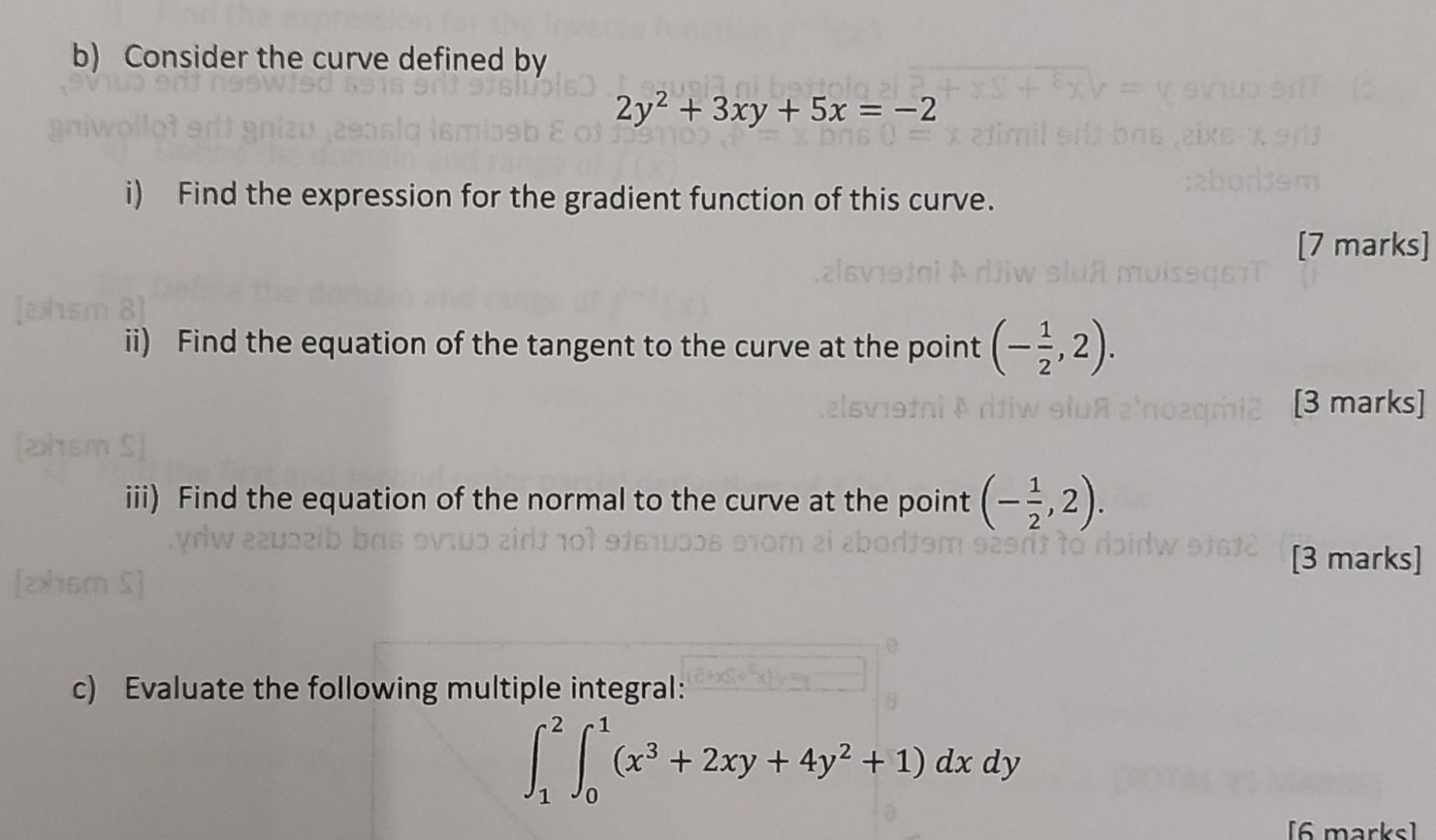 b) Consider the curve defined by 2y2+3xy+5x=−2 i) | Chegg.com