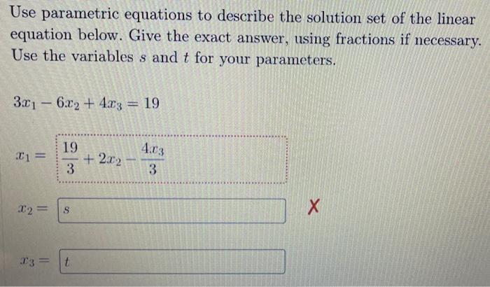 Solved Use parametric equations to describe the solution set | Chegg.com