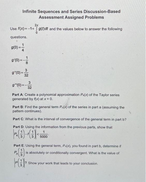 Solved ANSWER PART E THANK YOU Infinite Sequences and Series | Chegg.com