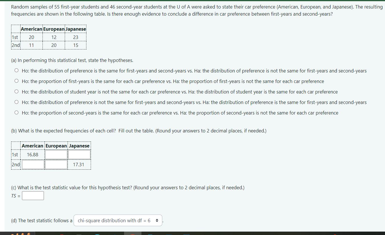 Solved Random samples of 55 ﻿first-year students and 46 | Chegg.com