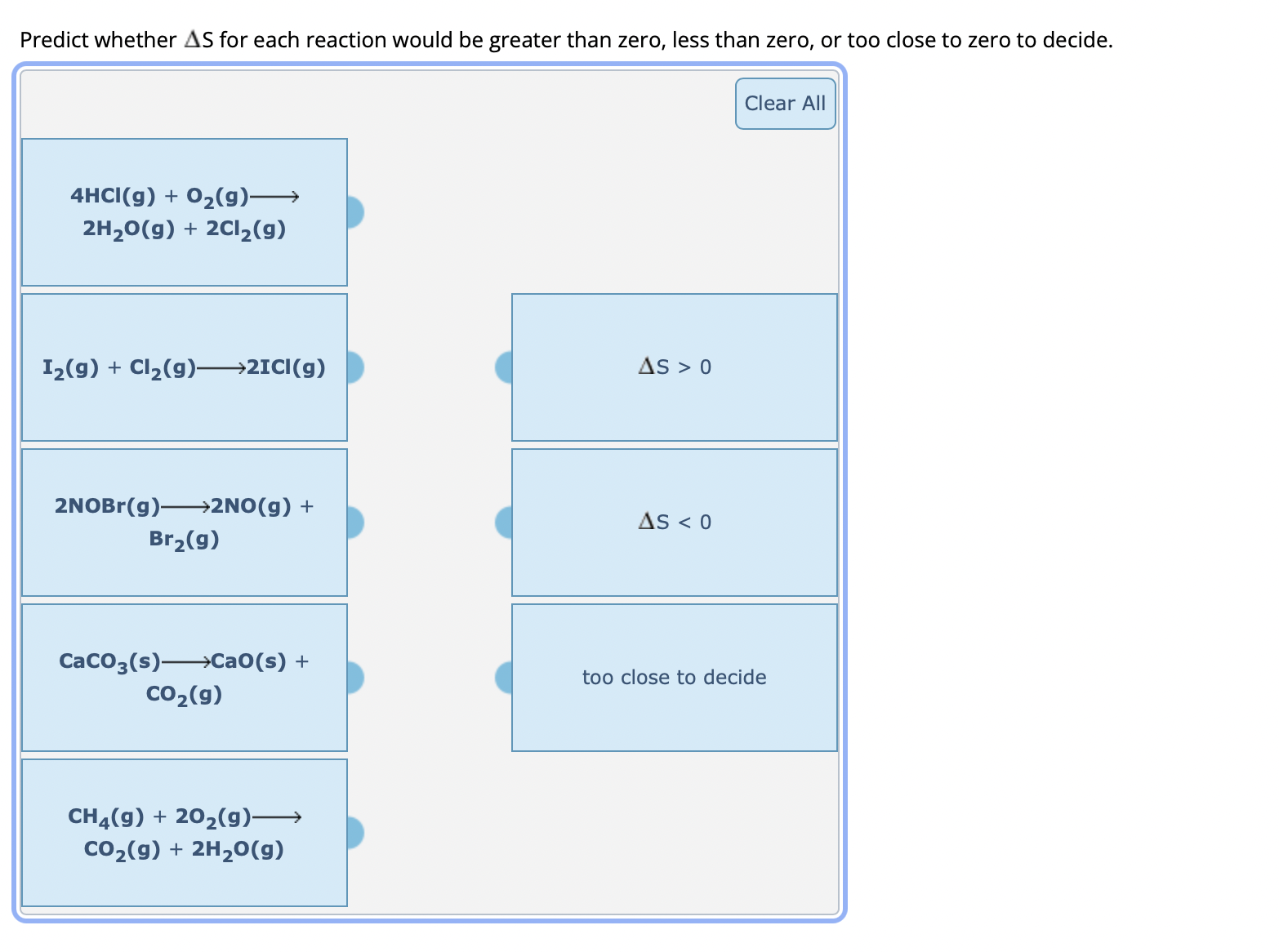 Solved Predict whether ΔS ﻿for each reaction would be | Chegg.com