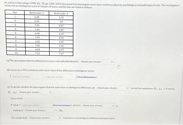 Solved An article in Neurology (1998, Vol. 50, pp, | Chegg.com