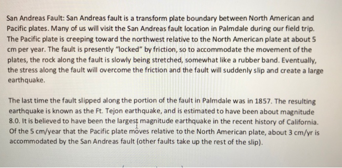Solved San Andreas Fault: San Andreas fault is a transform | Chegg.com