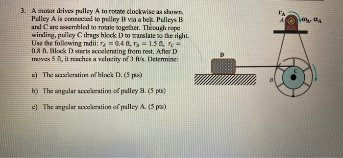 Solved 3. A motor drives pulley A to rotate clockwise as | Chegg.com