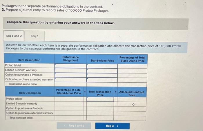 Solved Packages to the separate performance obligations in | Chegg.com