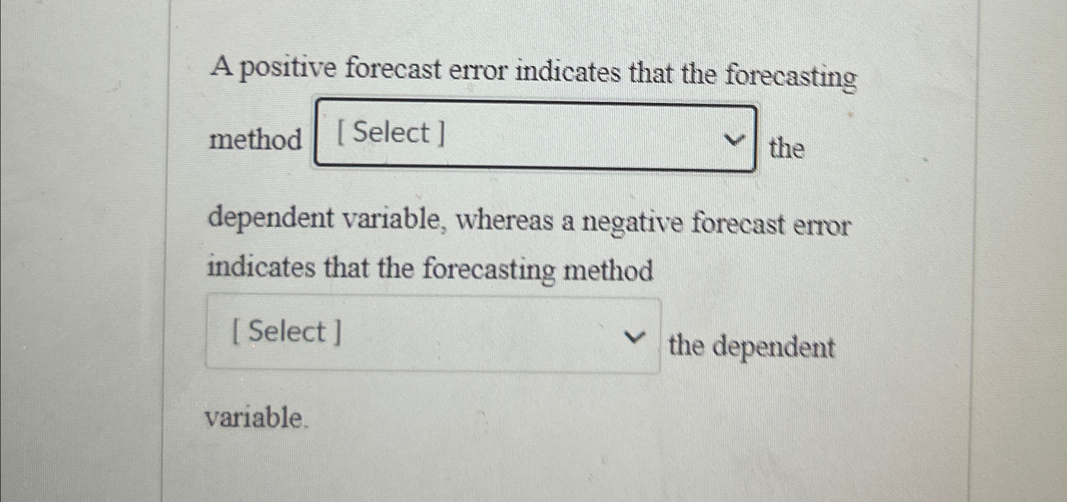 Solved A positive forecast error indicates that the | Chegg.com