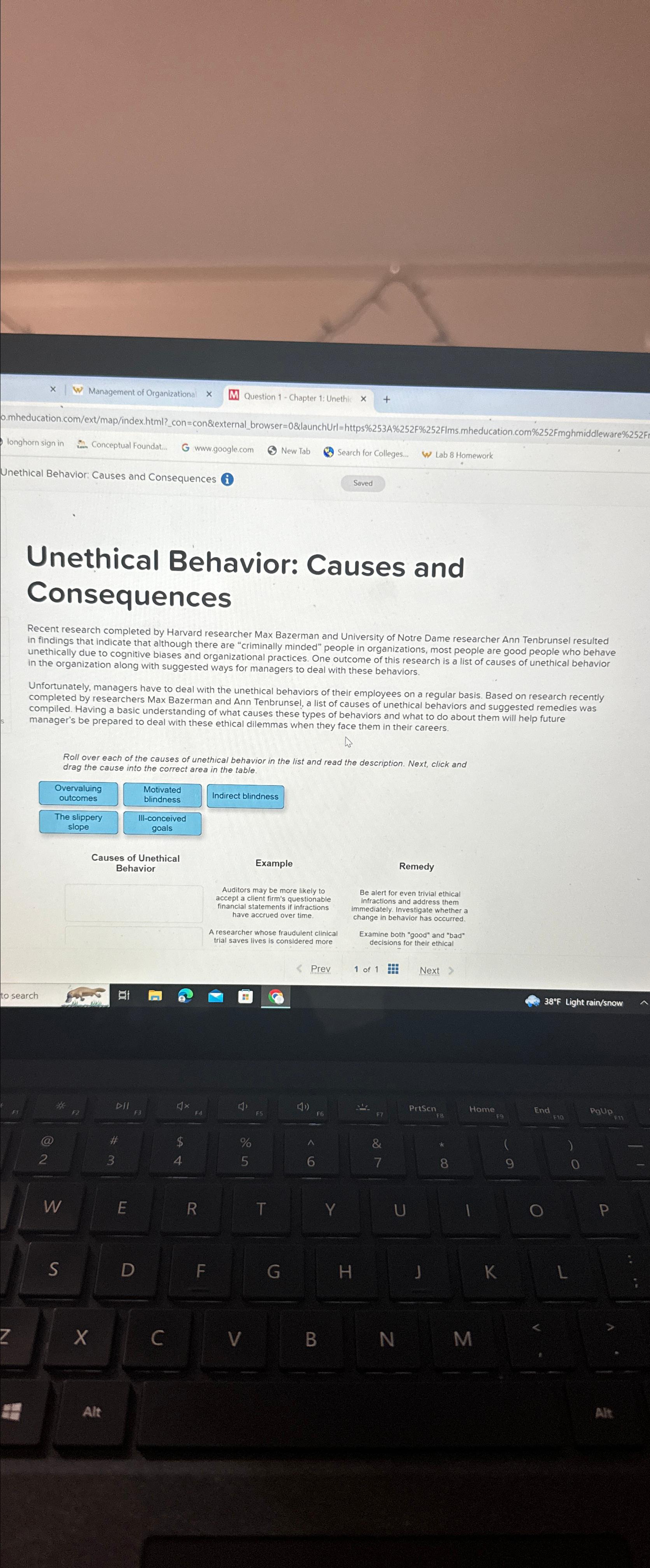 Solved Unethical Behavior: Causes and Consequencesin | Chegg.com