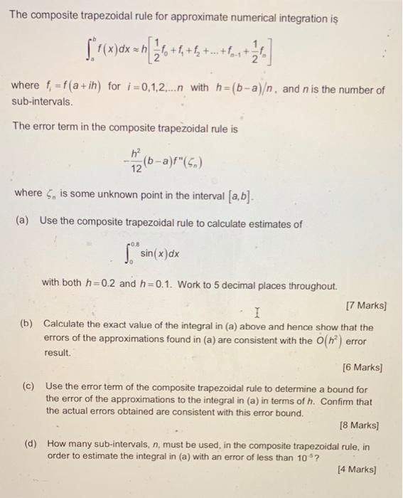 Solved The composite trapezoidal rule for approximate | Chegg.com