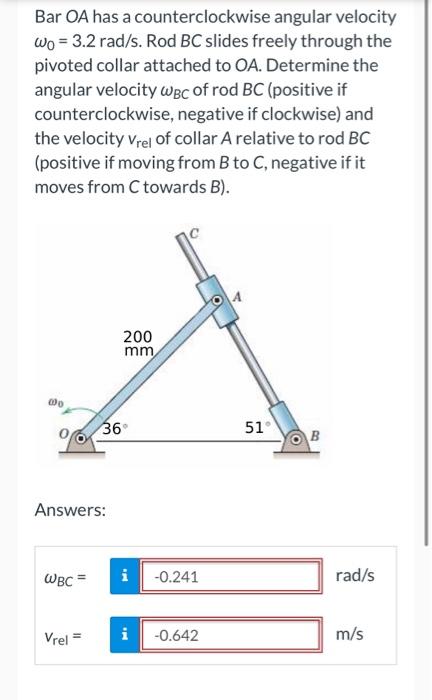 Solved Bar OA has a counterclockwise angular velocity wo = | Chegg.com