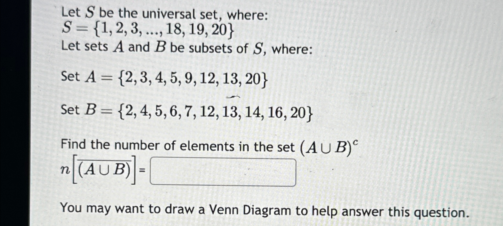 Solved Let S ﻿be the universal set, | Chegg.com