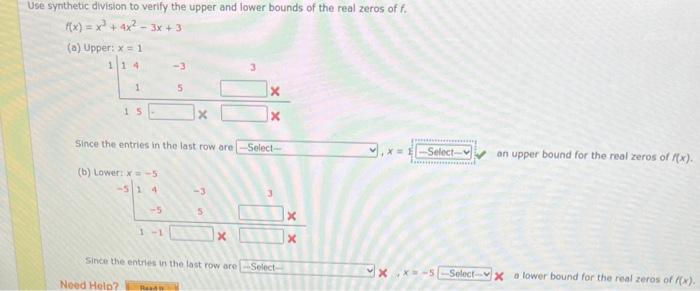 Solved synthetic division to verify the upper and lower | Chegg.com