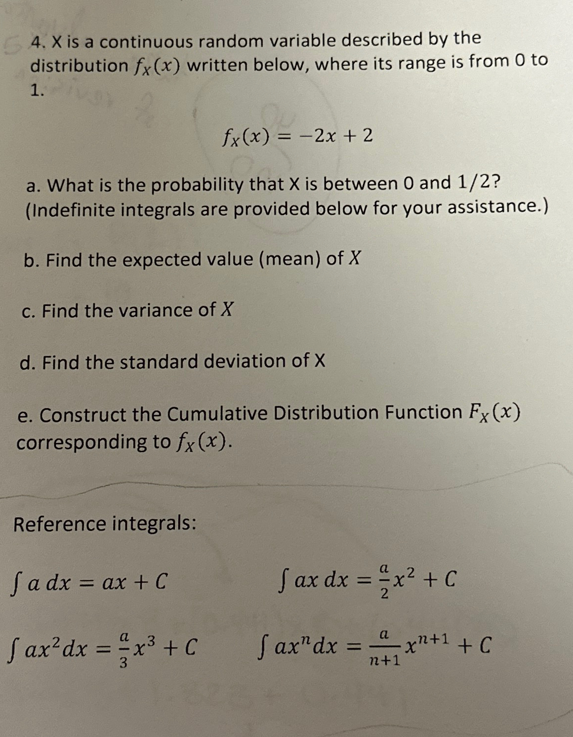 Solved x ﻿is a continuous random variable described by the | Chegg.com
