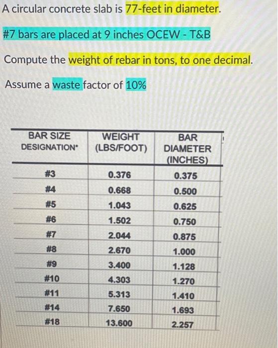 Solved A circular concrete slab is 77-feet in diameter. \#7 | Chegg.com