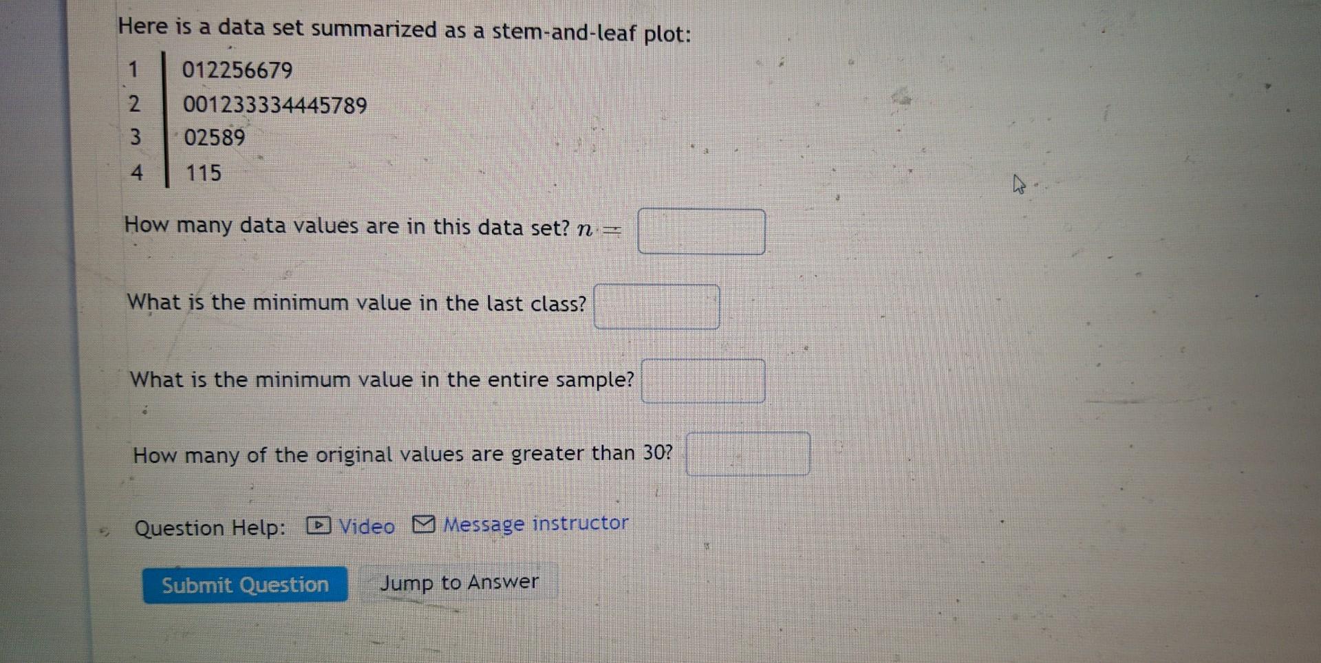 Solved Here is a data set summarized as a stem-and-leaf | Chegg.com