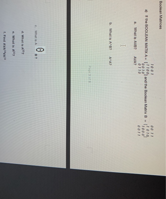 Solved Boolean Matrices 1007 A If The Boolean Matix A