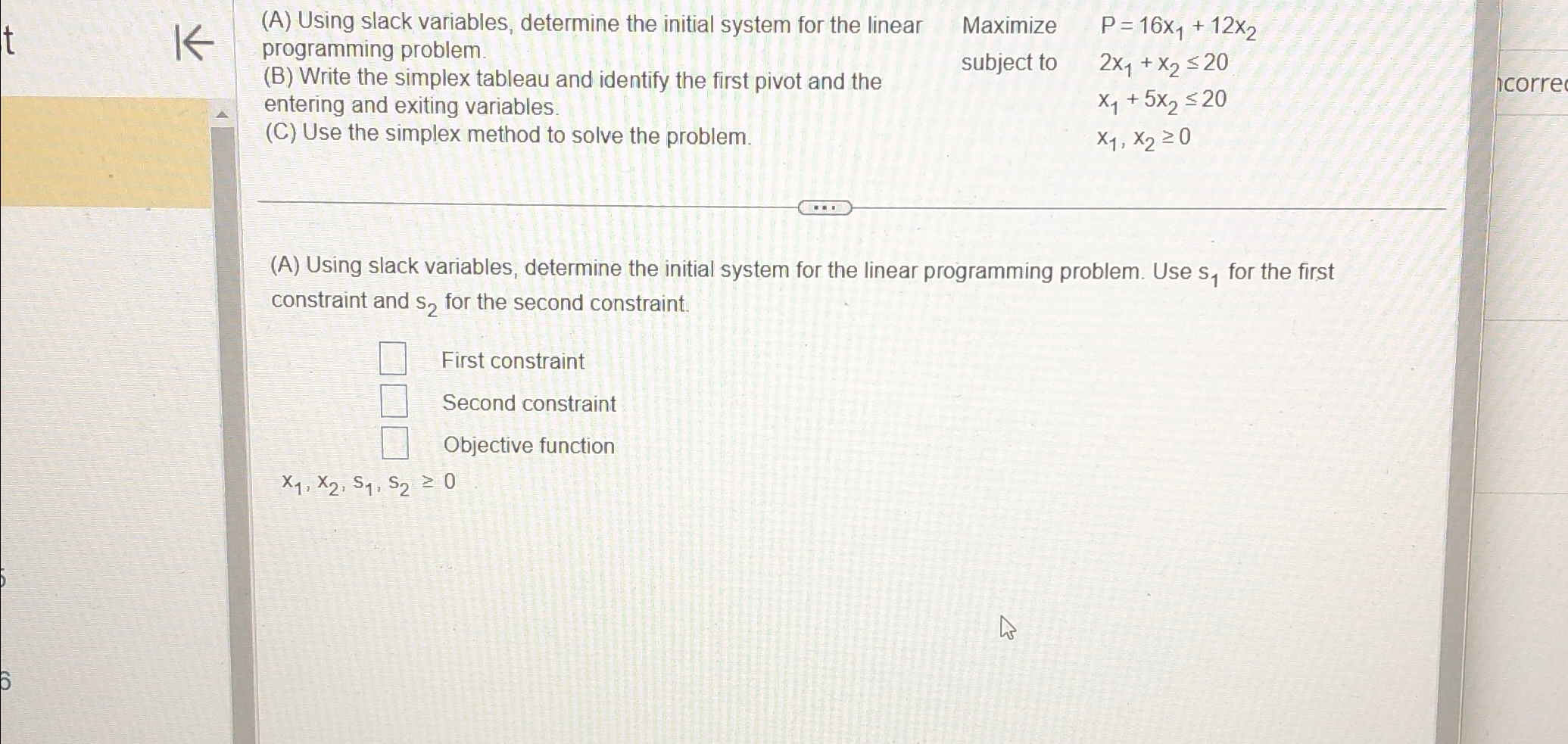 Solved A ﻿using Slack Variables Determine The Initial 