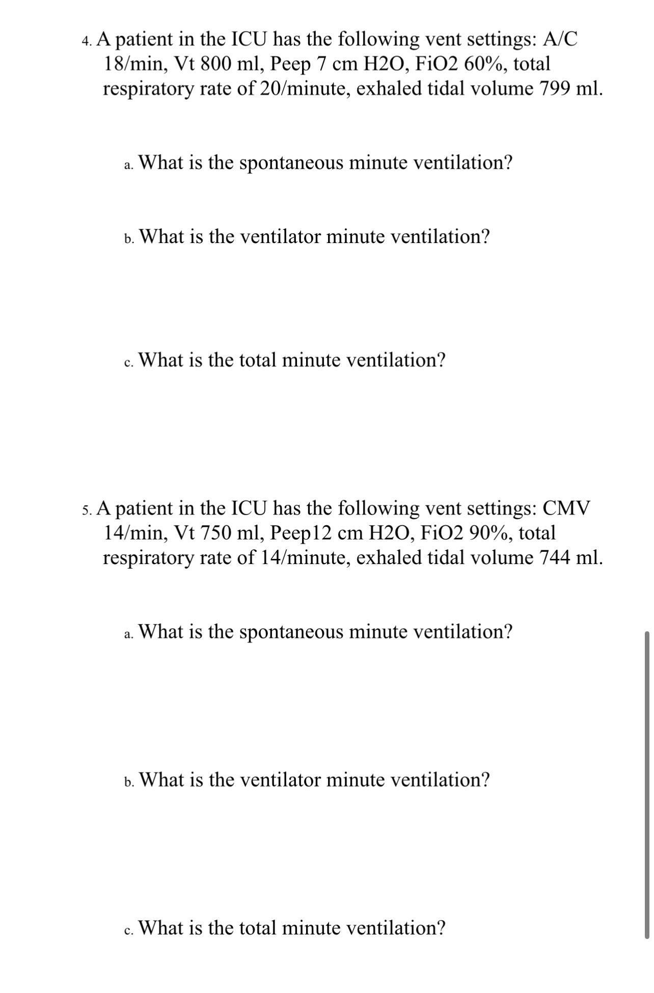 Solved A patient in the ICU has the following vent settings: | Chegg.com