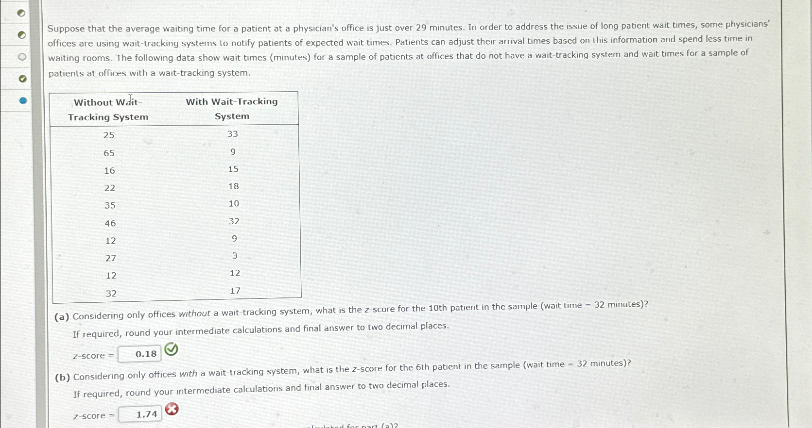 Solved patients at offices with a wait-tracking | Chegg.com