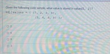 Solved Given the following code sample, what value is stored | Chegg.com