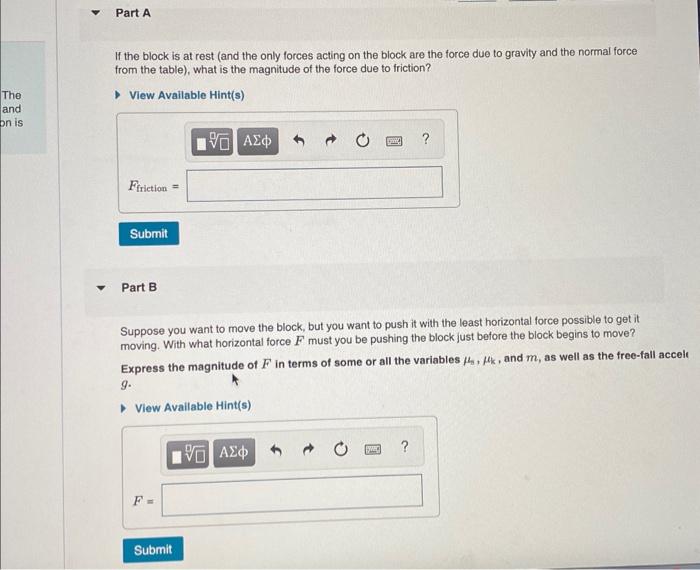 Solved If the block is at rest (and the only forces acting | Chegg.com