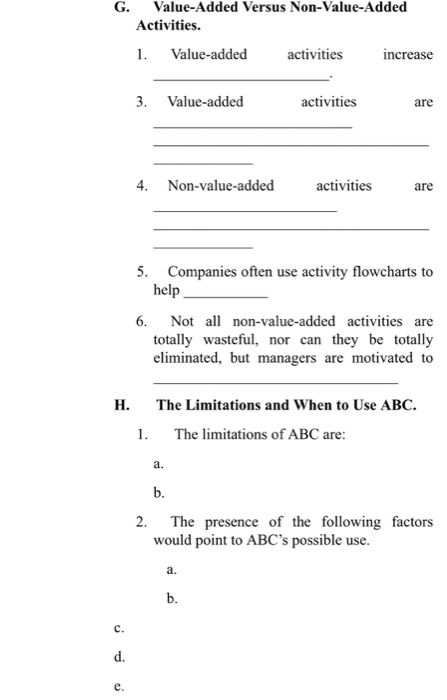 Solved G. Value Added Versus Non-Value Added Activities. 1. | Chegg.com