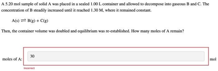 Solved A 5.20 mol sample of solid A was placed in a sealed | Chegg.com